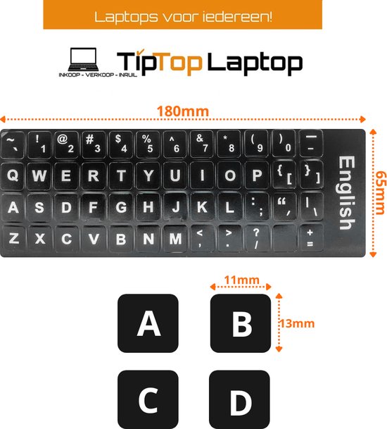 TipTop Laptop - U.S. QWERTY toetsenbord stickers - English keyboard ...
