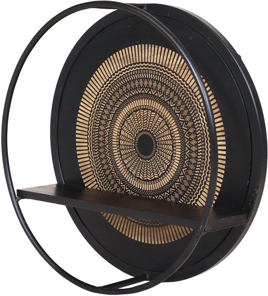 Wandrek Rond Zwart Metaal - Wandrek Industrieel Hout - Wandplank ...