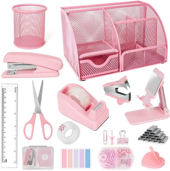 JGS ® Stijlvolle Roze Bureau Organisator Set met Complete Accessoires ...