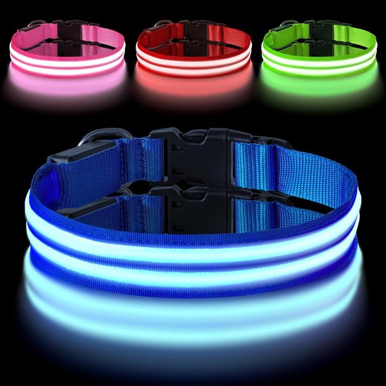 Waterproof Flashing LED Light Up Dog Collar with Double Light Strip and ...