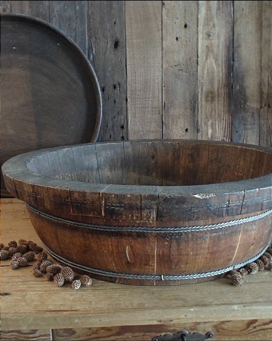 Authentieke houten olijfbak met ijzeren details XL/Prachtige oude ...