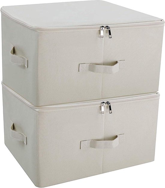 Opvouwbare opbergbakken met deksel - opbergkubussen - set van 2 - beige ...