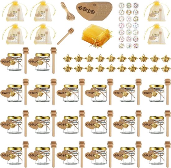 20-Pack Zeshoekige Glazen Honingpotten - Mini Glazen Honing Container ...