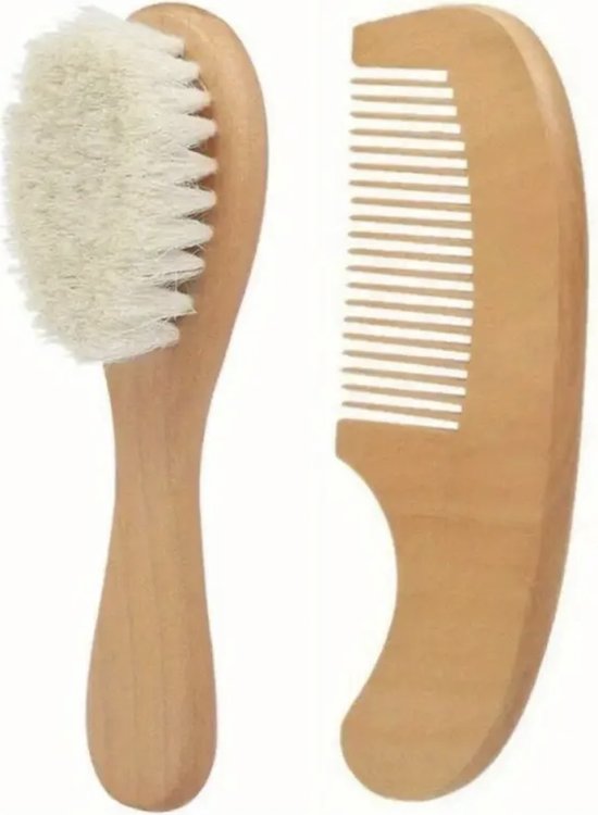 Baby kam set - beukenhout - duurzaam materiaal - borstel en kam - 2 ...