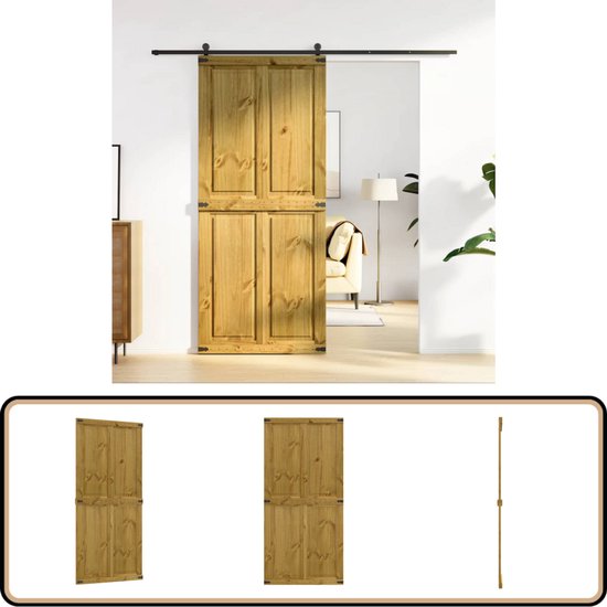 vidaXL Schuifdeur CORONA 90x210 cm Grenenhout Schuifdeur - Houten Deur - Grenenhout -... | bol