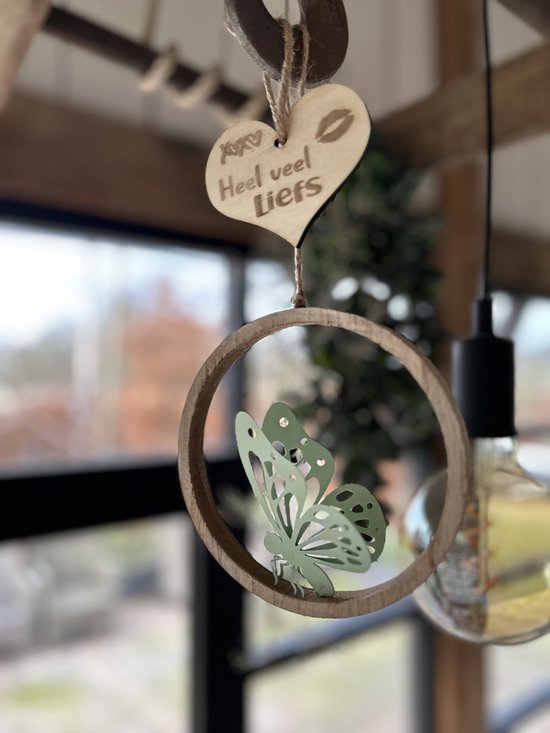Creaties van Hier - Hanger Vlinder met houten hartje - 15 cm ...