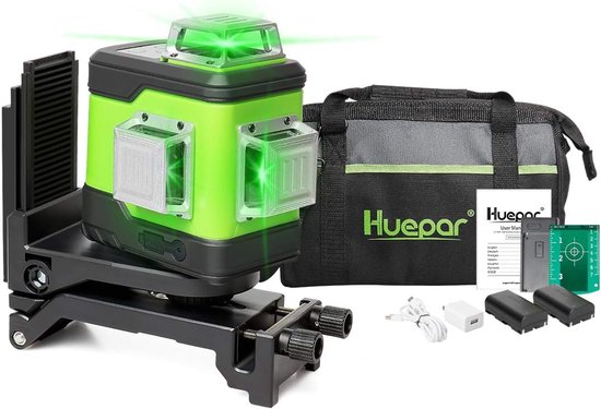 Laser Waterpas met 3 x 360° Lijnen en Li-ion Batterijen | bol