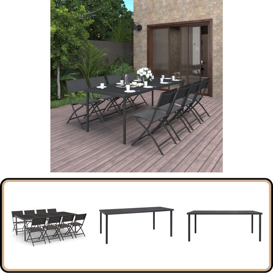 vidaXL 9-delige Tuinset - Staal en Glas Tuinstoel - Tuintafel ...