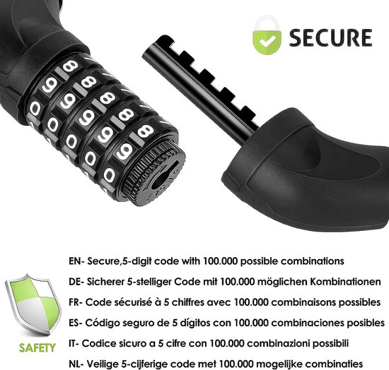 Fietssloten Heavy Duty/Fietsketting/Fietsslot (14 Kleuren) 5-cijferige ...