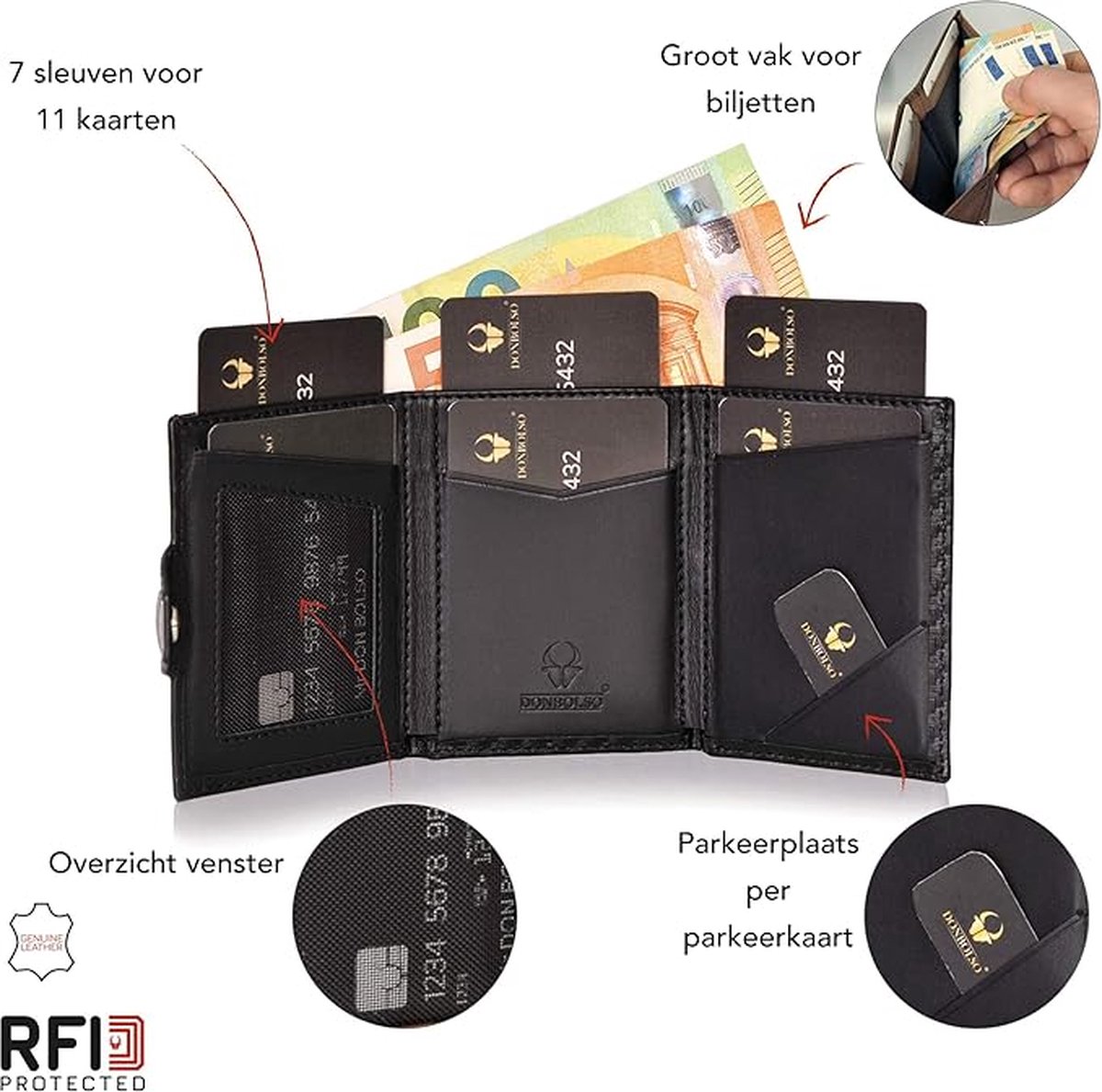 Donbolso® Portemonnee NextGen Leer, slanke portemonnee met muntvak en ...