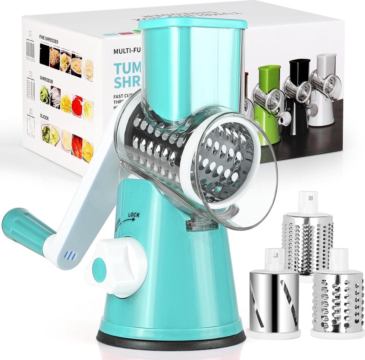 Shine Kaasrasp met Slinger, Rasp voor Groenten met 3 roestvrijstalen ...