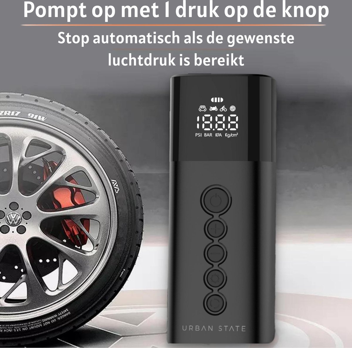 Draagbare luchtcompressor - elektrische fietspomp - bandenpomp voor auto, motor,... | bol.com