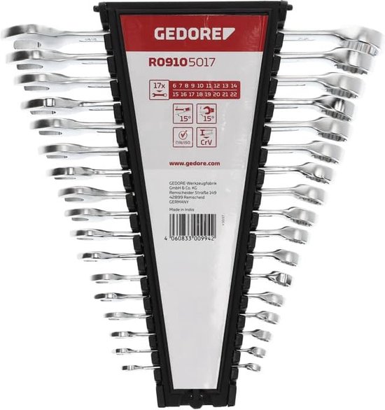 Red Ring Steeksleutelset, 17-Delig, SW 6-22, Chroom/Vanadium/Staal | bol