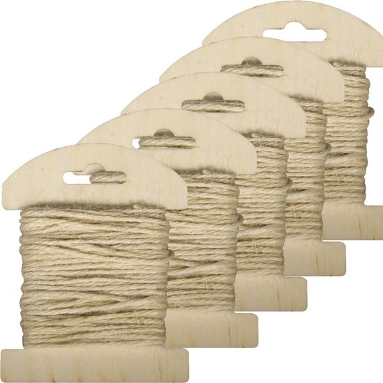 5x Decoratie/hobby touw jute op kaart 10 meter x 8 mm - Creatief ...