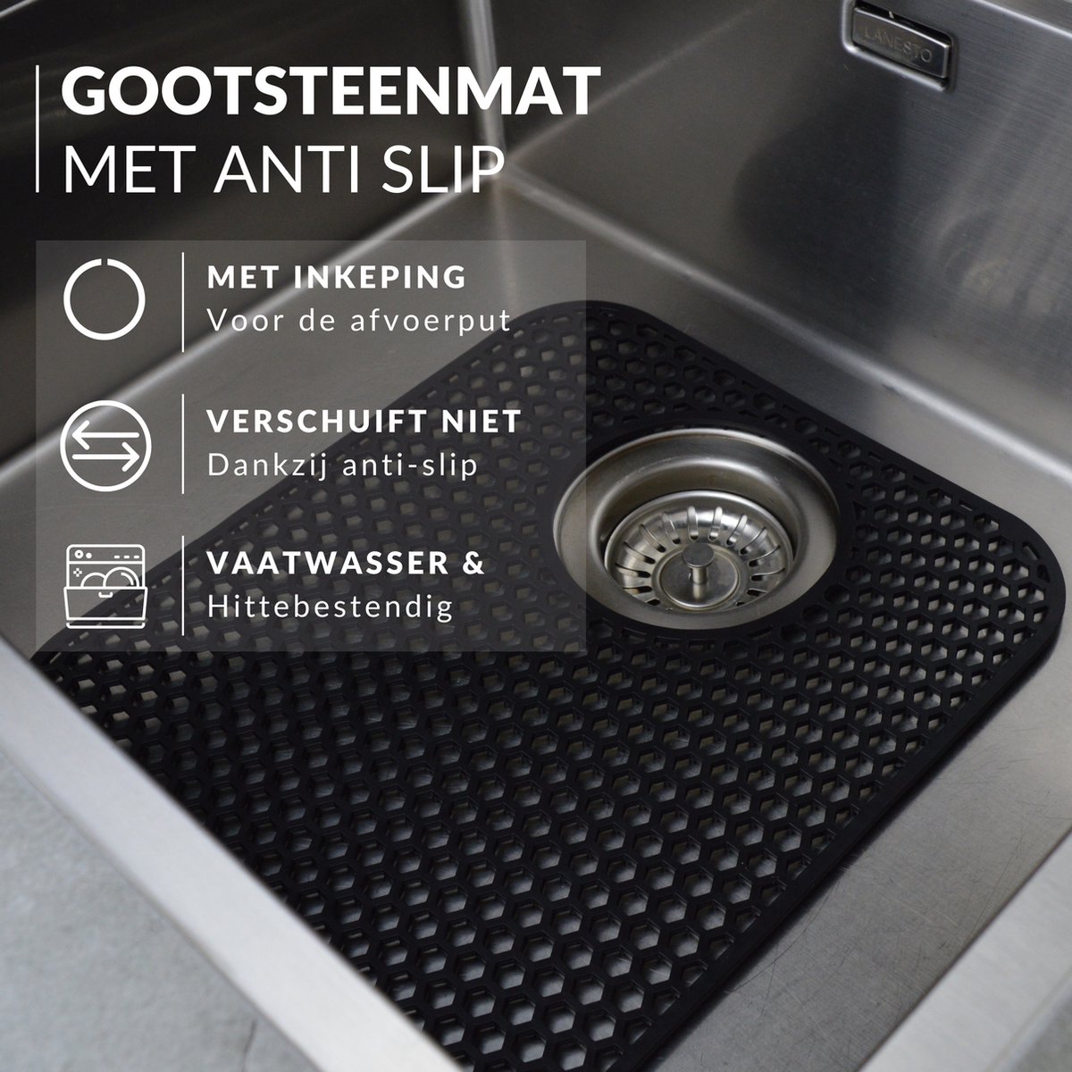 Keufens Gootsteenmat Zwart - Rechthoekig - Zwart - Siliconen ...