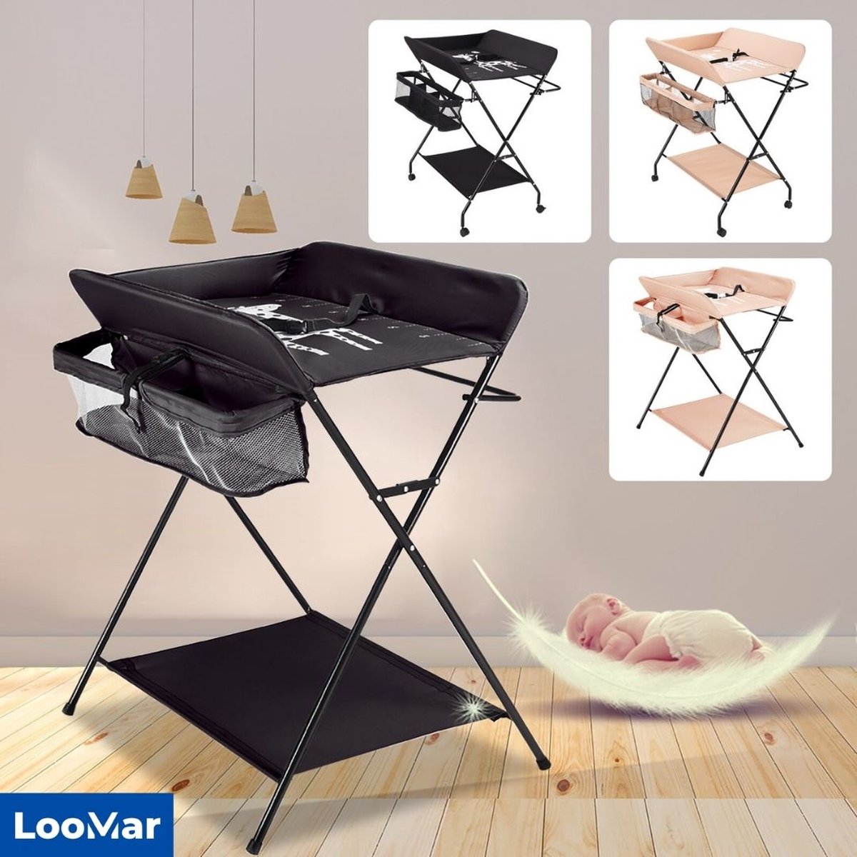LooMar Luiertafel met Wielen - Verzorgingtafel Baby met Opstaande rand ...