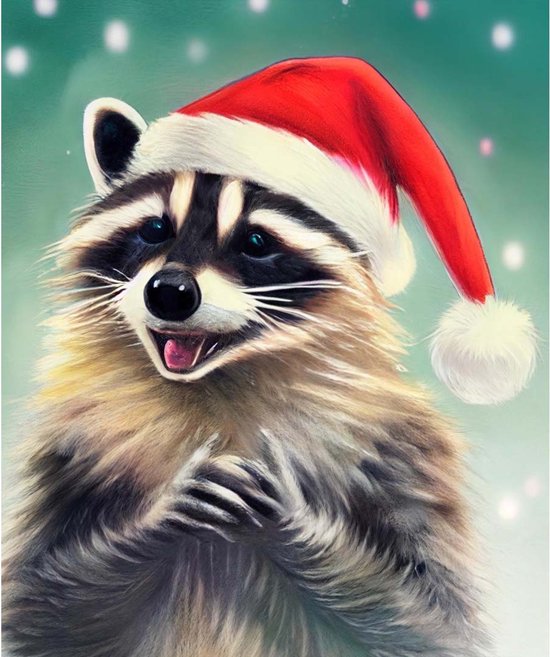 Diamond Painting Wasbeer met kerstmuts Diamond Painting 25x30cm. DP ...