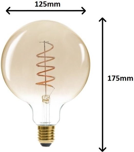 LED-lamp E27 Filament Twisted Globe G125 Amber - Warm wit licht - Verre|Nickel - Ambré... | bol