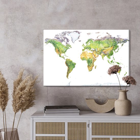 Schilderijkoning - Canvas Schilderij Fysieke Kaart Van De Wereld - 120 x 80 cm | bol.com