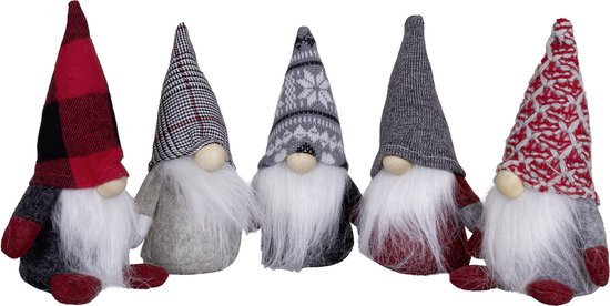 Kleine grijze handgemaakt Gnoom met rood/grijs gehaakte muts - 10(14)cm ...