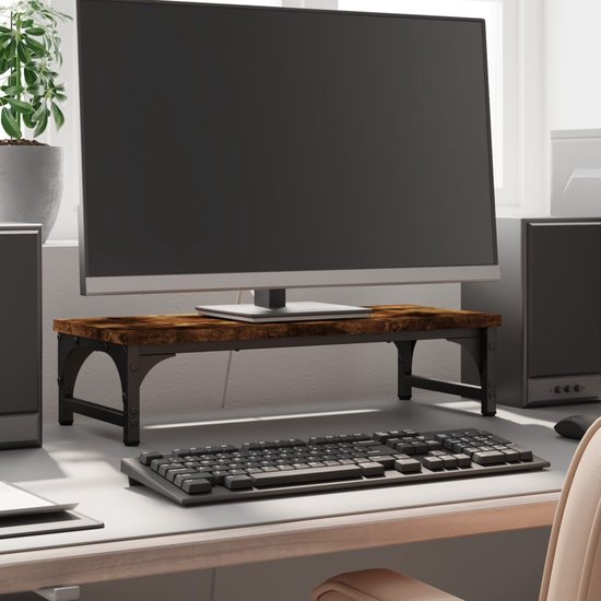 vidaXL - Monitorstandaard - 55x23x14 - cm - bewerkt - hout - gerookt ...