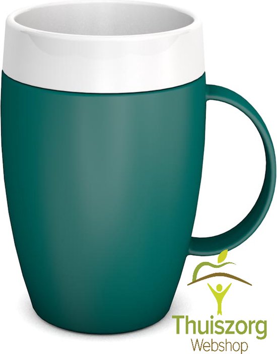 Isolerende beker trechtervorm met 1 handvat : donker groen/wit | bol