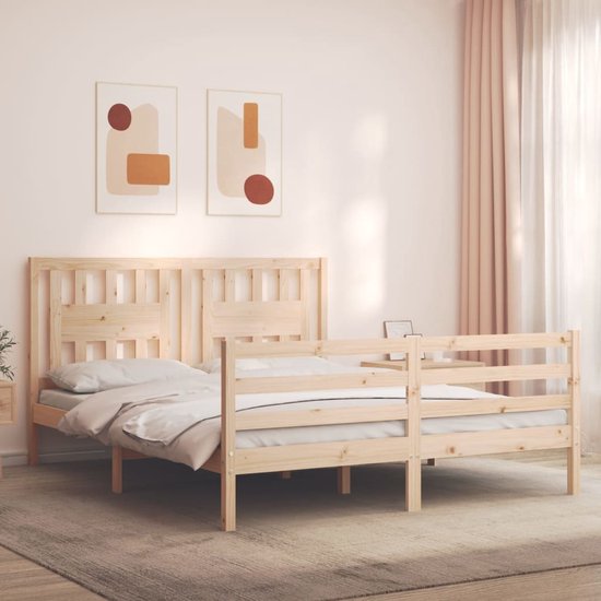 The Living Store Bedframe met hoofdbord massief hout 160x200 cm ...