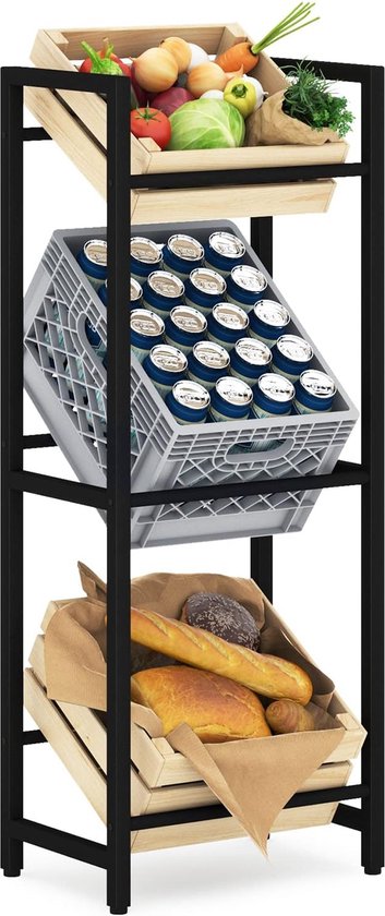 Drankrek met 3 kratten, rek voor in de keuken, kistenstandaard ...