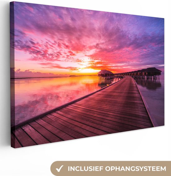 OneMillionCanvasses - Canvas schilderij - Pier - Horizon - Roze - Zon - Zee -... | bol