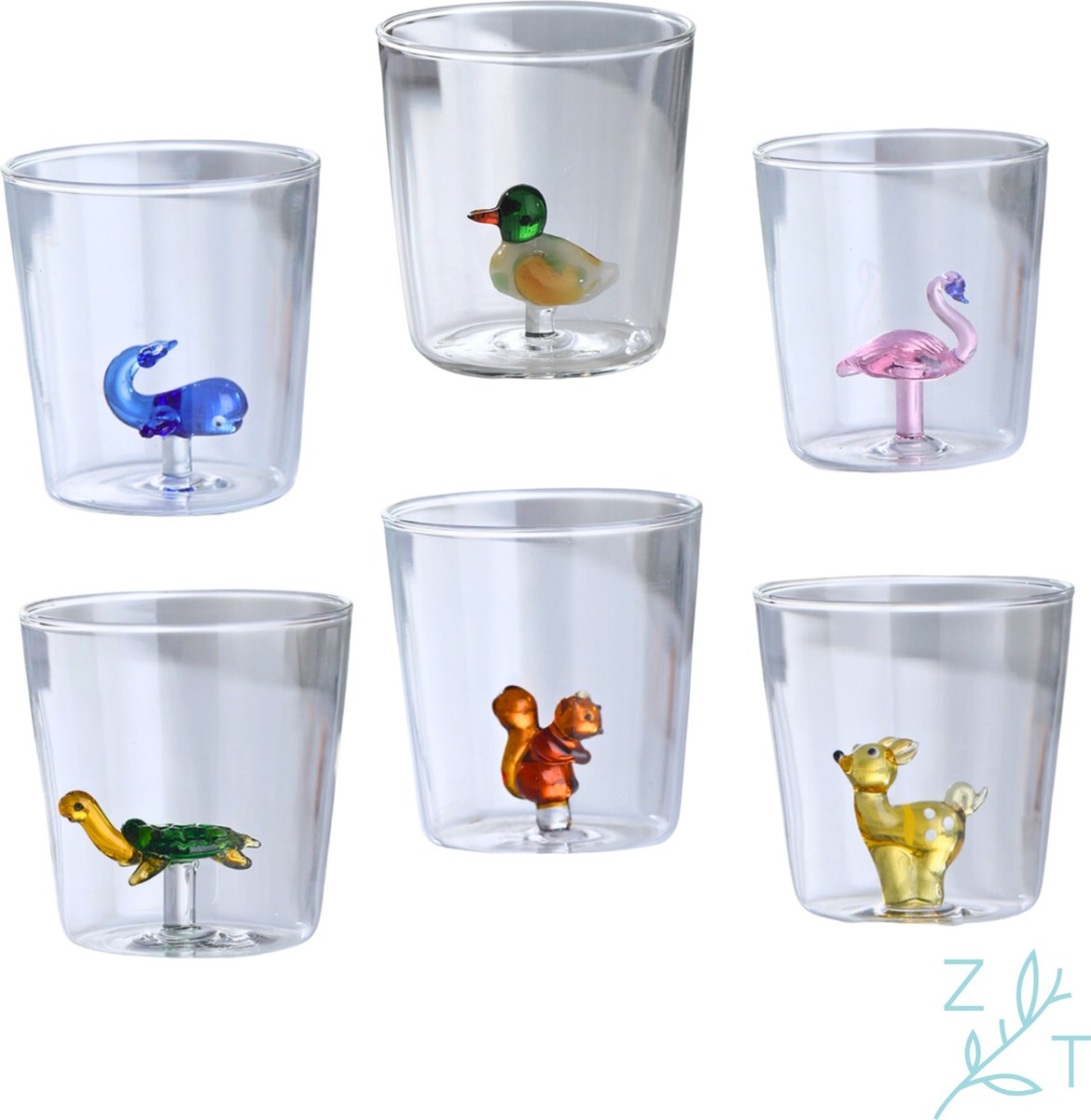 ZijTak - Set van 6 glazen - Waterglas - Drinkglas - Glas met Dier ...