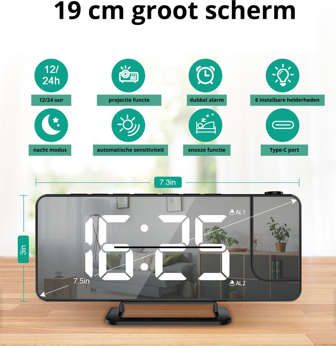 Wekkerradio met Projectie - met backup batterij - projectiewekker met ...