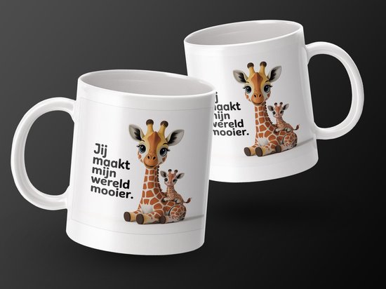 Mok Schattige Giraffe met Baby - 'Jij maakt mijn wereld mooier' Cadeau ...