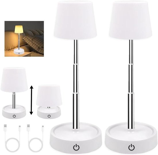 Tafellamp Oplaadbaar Via USB 2 Stuks in Hoogte Verstelbaar Draadloos ...