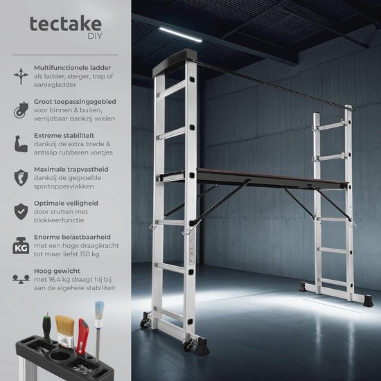 Multifunctionele 4-in-1 Ladder en Werkplatform - Max Belastbaar tot 150 ...