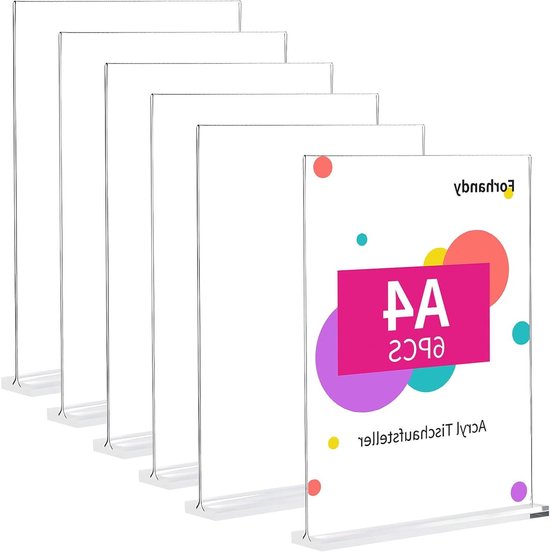 6-Pack A4 Acrylic Advertising Displays Transparent T Stand with Holder ...
