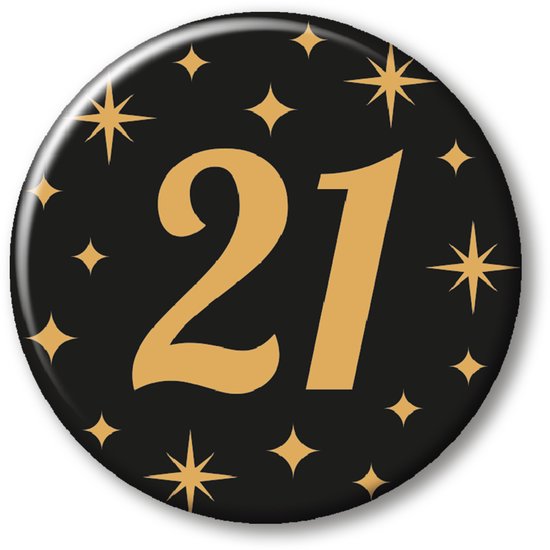 LUQ – Verjaardag Button 21 Jaar – Zwart-Goud – Feest Rozet met Speldje ...