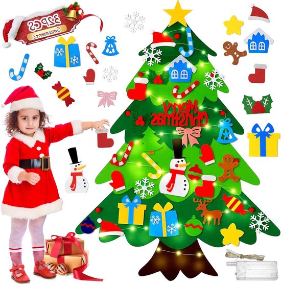 Felt Christmas Tree for Kids 32 Pieces Removable Ornaments DIY Felt ...