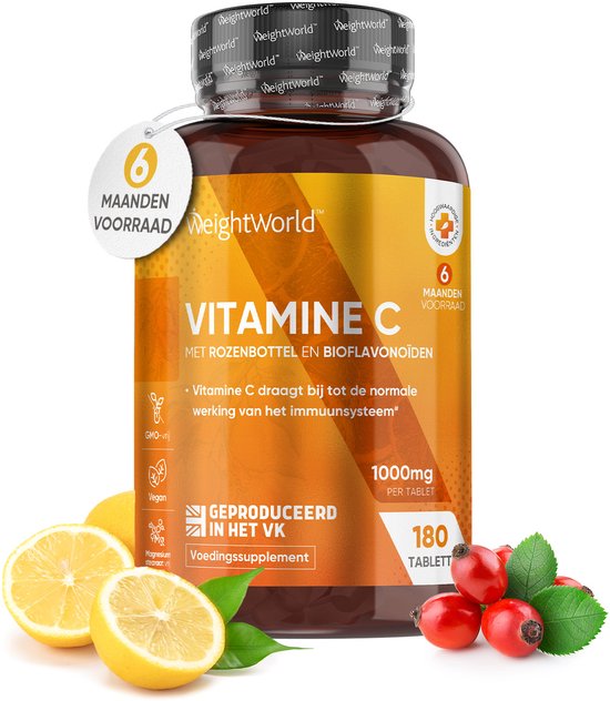 WeightWorld Vitamine C 1000 mg - 180 tabletten voor 6 maanden - Met ...