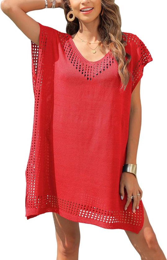 Strandjurk voor Dames Zomer Kort Knielang Bikini Cover-up Strandponcho ...
