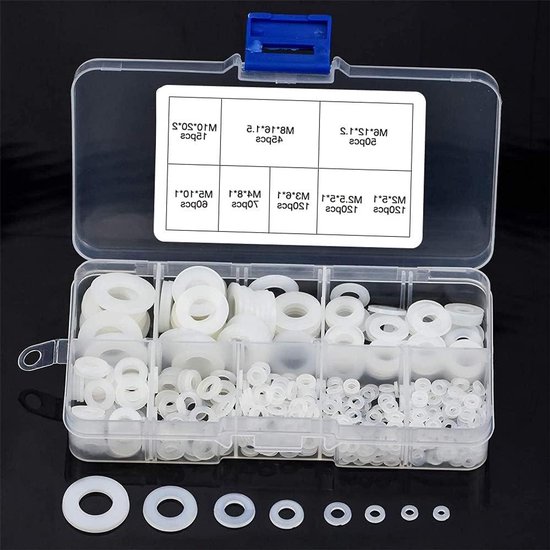 600 STUKS Nylon Pakking Assortiment Kit M2 M2.5 M3 M4 M5 M6 M8 M10 Plastic Sluitringen... | bol