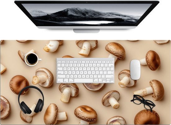 Bureau onderlegger 90x45 cm - Kastanje Champignons - Beige - Muismat ...