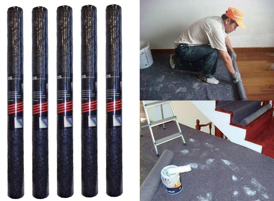 5x GS stucloper vilt 10 meter x 100cm - Absorberend afdekzeil - 100% ...
