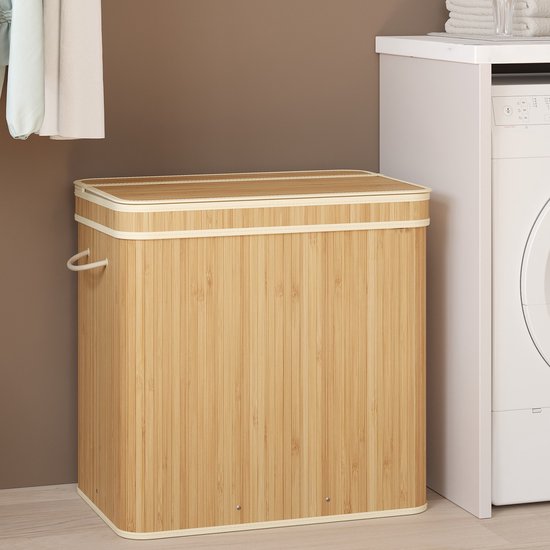 Wasmand met deksel, wasmand bamboe, waszak met afneembare handvatten en ...