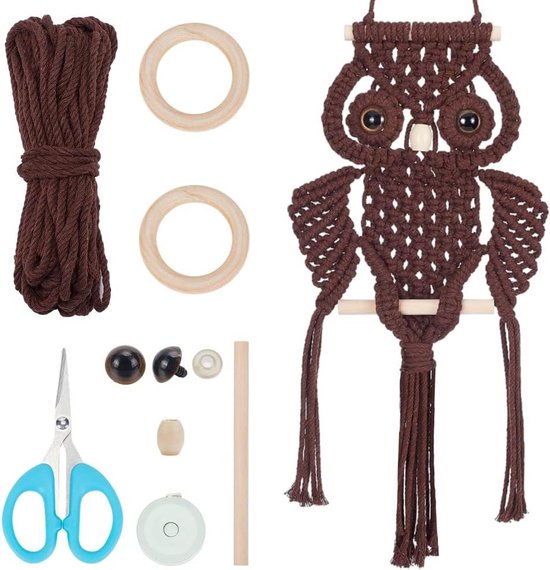 De bruine Macramé Uil Kit voor Beginners - DIY Macrame Wanddecoratie ...