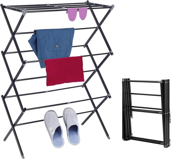 Inklapbaar wasrek - 6 niveaus - ideaal voor kleine ruimtes - zwart | bol