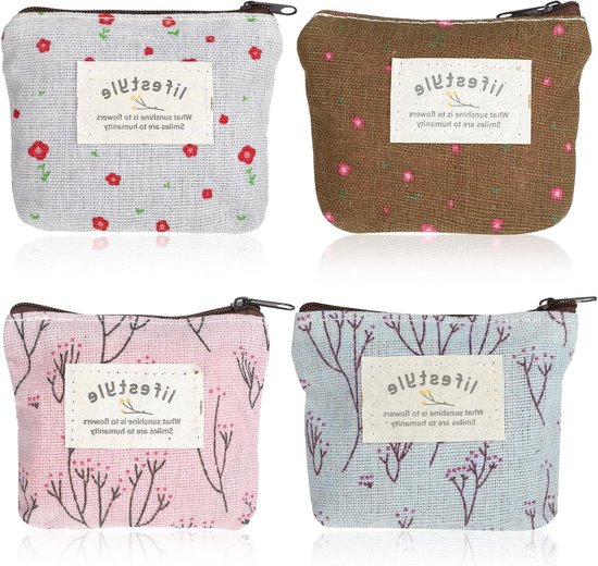 - Set van 4 mini-portemonnees voor kinderen, canvas en met ritssluiting ...
