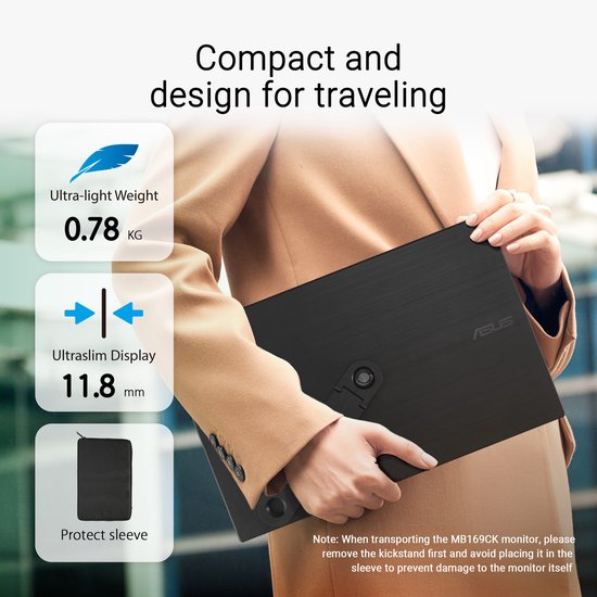 ASUS ZenScreen MB169CK - Portable USB-C Monitor - 360° kickstand - 15.6 ...