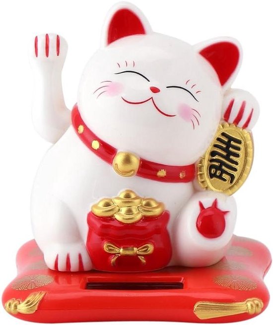 Zwaaiende Kat op Zonne-energie Schattig Wuivende Kat Good Luck Rijkdom ...