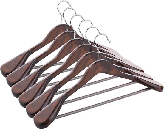Houten Kleerhangers Set van 6 - Kostuumhangers met 360° Draaibare Haak ...