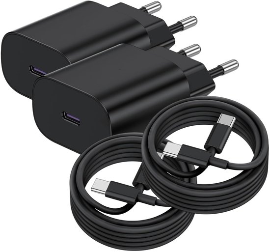 USB C Snellader 25W + USB-C Kabel 2M - 2 Pack - Oplader - USB-C Lader ...